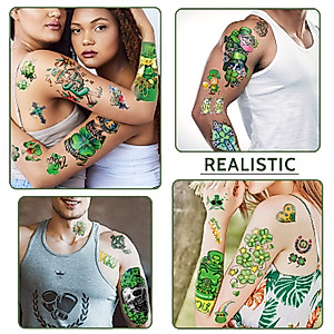 Yazhiji 77sheets St Patricks Day Temporary Tattoo for Girls or Boys 17sheets Larger Half Arm Shamrock Patterned Waterproof Tattoos Stickers for Men or Women And 60 sheets Face Clover Kids Tattoos