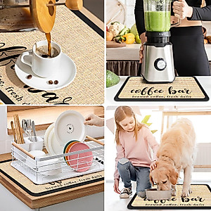 DK177 Coffee Mat Coffee Bar Mat Hide Stain Absorbent Drying Mat with Waterproof Rubber Backing Fit Under Coffee Maker Coffee Machine Coffee Pot Espresso Machine Coffee Bar Accessories-19"x12"