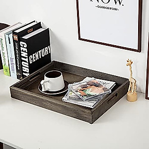 Rustic Distressed Wood Food Breakfast Serving Tray Octagon Serving Tray in Bed with Cutout Carrying Handles Coffee Office Desktop Document Holder Home Kitchen (Rock Grey)