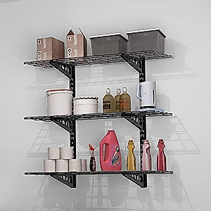 Fleximounts 3-Tier 1x3ft Garage Storage Wall Shelving 12-inch-by-36-inch per shelf Height adjustable Floating Shelves (Black)