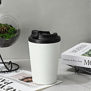 AIQIUQIU Coffee Cup 12 oz (340ml) Insulated Coffee Mug, Leak-Proof Stainless Steel Travel Mug with Lid, BPA Free Hot/Cold Retention Reusable Travel Milk Cup, Beige