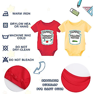 YSCULBUTOL Baby Bodysuit Ketchup Mustard Funny Baby Twins Outfits Baby Girl Twins Set(ShortKM S6M)