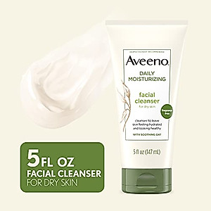 Aveeno Daily Moisturizing Facial Cleanser with Soothing Non-GMO Oat, Hydrating Face Washfor Soft & Supple Skin, Free of Parabens, Sulfates, Fragrance, Dyes & Soaps, 5 fl. oz, Pack of 3