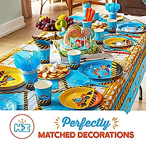 Construction Birthday Party Supplies Set | Baby Boy Toddler Kids Dump Truck Car Tractor Transportation Decorations – Cups Plates Signs Napkins Tablecloth Utensils – Decorations for Boys and Girls – Serves 25