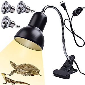 Cdipesp Reptile Heat Lamp UVA UVB Reptile Light Adjustable 50W Turtle Basking Spot Lamps for Aquatic Lizard Snake Chameleons Amphibians with 3 Bulbs