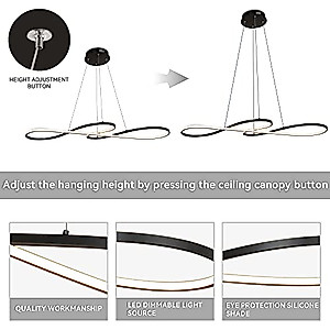 KARMIQI LED Pendant Light Modern Dimmable Chandelier Musical Note Black Contemporary Wave Hanging Lighting Fixture for Bedroom Kitchen Island Dining Room Living Room(38W