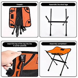 HADUKI Camping Chair Foot Stool,Folding Lightweight Stool Portable Collapsible Camping Stool Retractable Chairs with Carry Bag 220LBS Camping Stools for Indoor Or Camping Fishing Hiking BBQ(Orange)