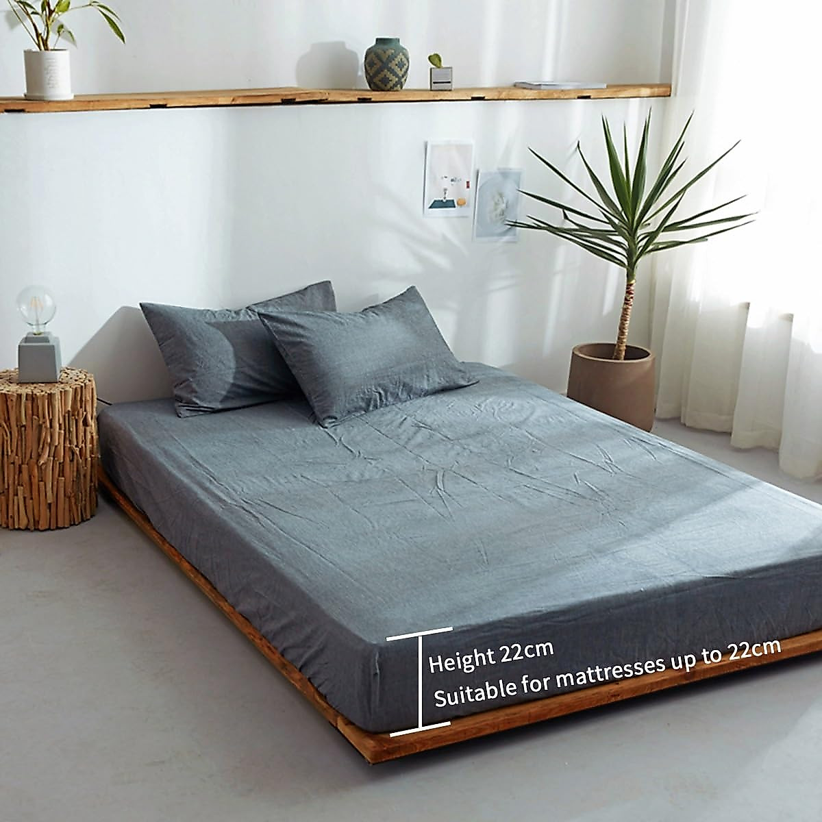 OBONG Comfortica Classics 100% Cotton Queen Fitted Sheet with Elastic All Around Bedcover Soft Silky Sateen Weave Fits Mattress Upto 8.7inches Bedding (Color : C, Size : X-Long Twin)