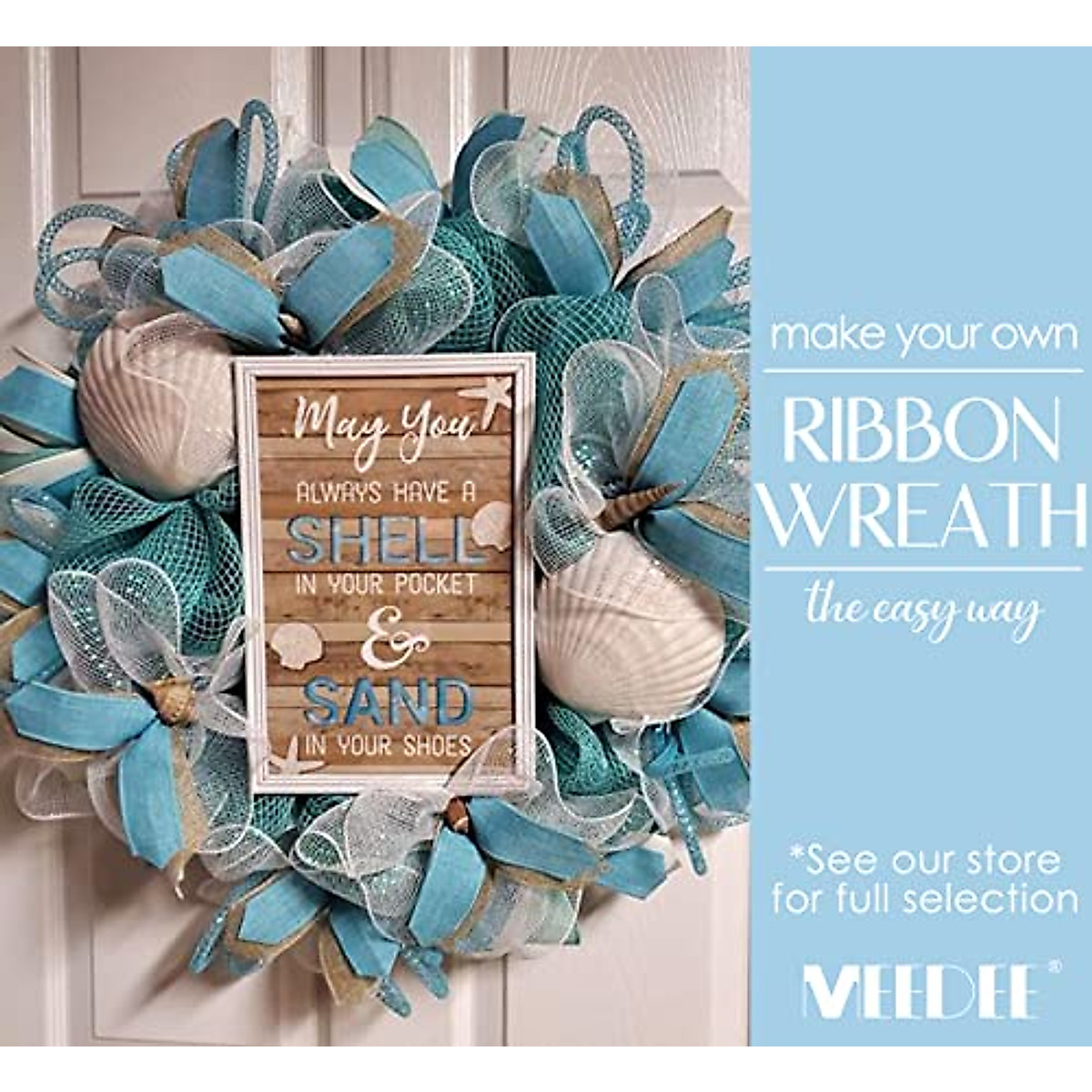 MEEDEE Light Blue Wired Ribbon 1.5 Inch Wired Edge Blue Burlap Roll Baby Blue Burlap Ribbon Blue Ribbon for Baby Shower, Wreath, Gift Wrapping, Garland, Bows Making, Swag, Home Decor (10 Yards)