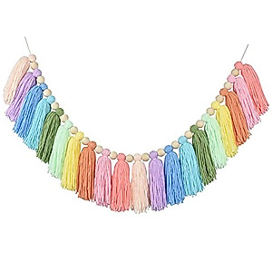 DrCor Pastel Rainbow Tassel Garland Colorful Banner for Easter Spring Fiesta Girls Bedroom Wall Classroom Window Nursery Room Party Baby Shower Decor