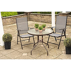 Garden Elements Outdoor Wave Glass Patio Dining Furniture Round Steel Table, Brown, 31.5"