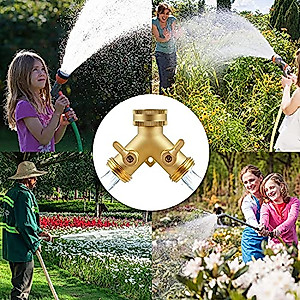 Garden Hose Splitter 2 Way, Heavy Duty Brass Hose Connector Tap Splitter for Outdoor Gardening Hoses, Plus 2 Extra Rubber Washers
