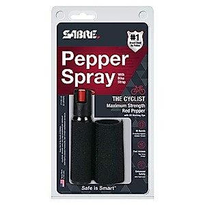 SABRE Cyclist Pepper Spray with Adjustable Bike Strap, 45 Burst, 10 Foot (3 meter) Range, Tear Away Hook and Loop Design For Quick Access