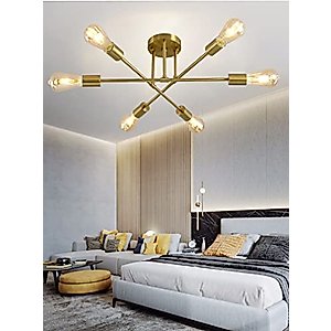 Mid Century Ceiling Light Fixture,Adjustable 6-Light Sputnik Chandelier,Semi-Flush Mount Pendant Lighting,Industrial Vintage Lighting Fixtures Plating Finish for Kitchen Dining Room Bedroom Foyer