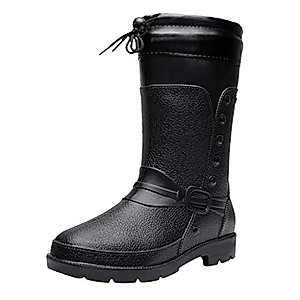 justHIGH Women's Mid Calf Rain Boots Collar Boots Ultra Lightweight Garden Shoes Slip On Non-Slip Rubber Waterproof Boots