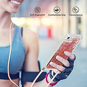 SUPWALL Crossbody Case Designed for iPhone 6/7/8/SE 2020/SE 2022 | Neck Cord Phone Cases with Adjustable Lanyard Strap | Clear Glitter Sparkle Anti-Scratch Shockproof Protective Cover | Rose Gold