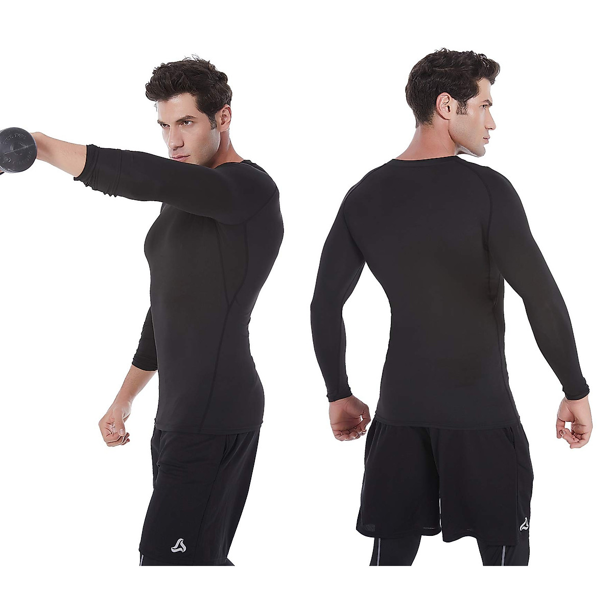 SILKWORLD Men's Long-Sleeve Compression Shirt Base-Layer Running Top, 3 Pack: Black#3, L
