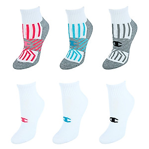 Champion womens Double Dry 6-pair Pack Performance Ankle Socks, White/Blue Stripes, Shoe Size 5-9 US