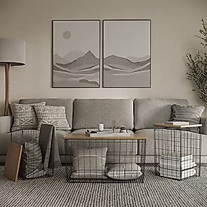 Lavish Home Set of 3 Living Room Tables - Metal Basket Storage with Removable Lids - 2 Small Side and 1 Large Accent Table (Brown/Black)