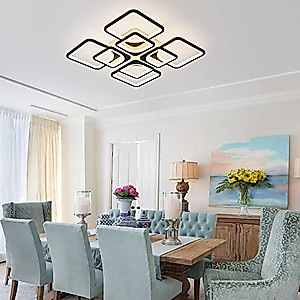 Siittoo Modern Ceiling Light Fixture, Dimmable LED Flush Mount Ceiling Chandelier Lighting with Remote, 8-Rectangle Acrylic Ceiling Lamp Fixture for Living Dining Room Bedroom (96W,Black,White)