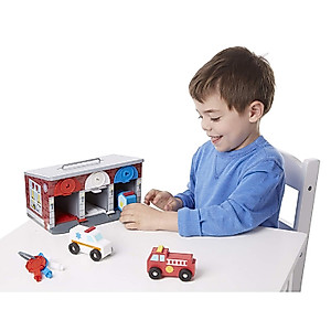Melissa & Doug Lock and Roll Rescue Garage: Wooden Toy Play Set + 1 Scratch Art Mini-Pad Bundle (#04607)