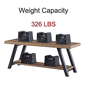 LVB Industrial Entryway Bench, Wood and Metal Storage Bench for Living Dining Room, Farmhouse Indoor Entry Way Shoe Benches Seat, Rustic Oak, 47 Inch Long