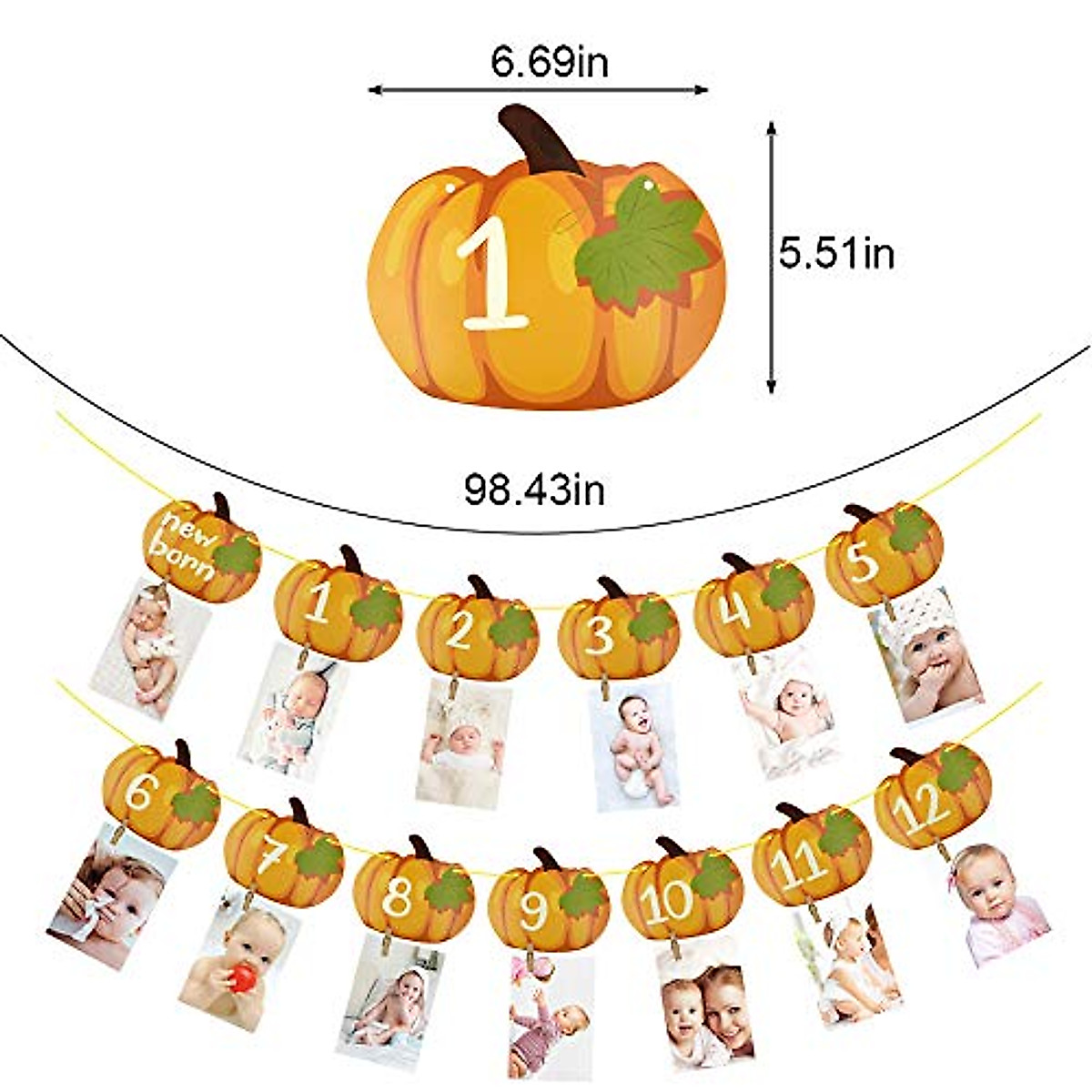 Rainlemon Pumpkin Photo Banner Fall Autumn Little Pumpkin Boy Gril 1st Birthday Party Photo Garland 12 Months Photo Prop