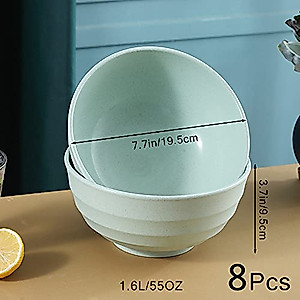 SNOMEL 8Pack 55Oz Large Serving Bowls, Salad Bowls Mixing Bowls, Deep Soup Bowl Cereal Bowl, Big Bowls for Pasta Popcorn Pho, Dishwasher Safe, Green