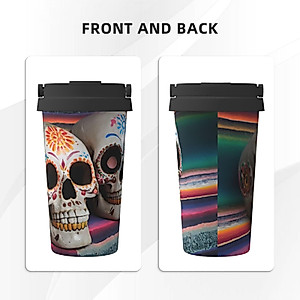 Insulated Coffee Mug Skull. 17oz Double Wall Vacuum Stainless Steel Tumbler With Leak-Proof Lid And Handle, Cute Travel Thermos Mug For Cold Hot Drinks