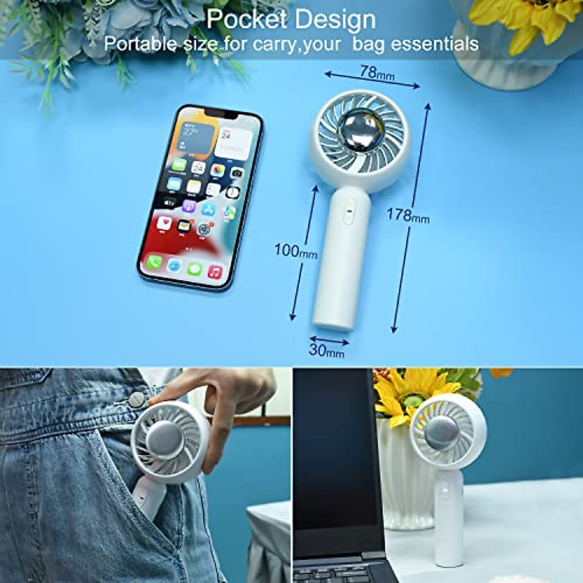 LISGHTJS Portable Handheld Cooling Fan Small Fans that Blow Cold Air, Mini Cold Compress Fan USB Rechargeable Personal Hand Held Travel Fan For Women Make up, Outdoor Camping, Office Desk