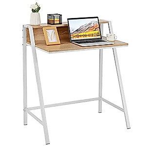 Tangkula Small Computer Desk, Compact Home Office Desk with Sturdy Frame, 2 Tier Study Writing Table for Small Place Apartment Office, Desk for Bedroom, Kid’s Desk