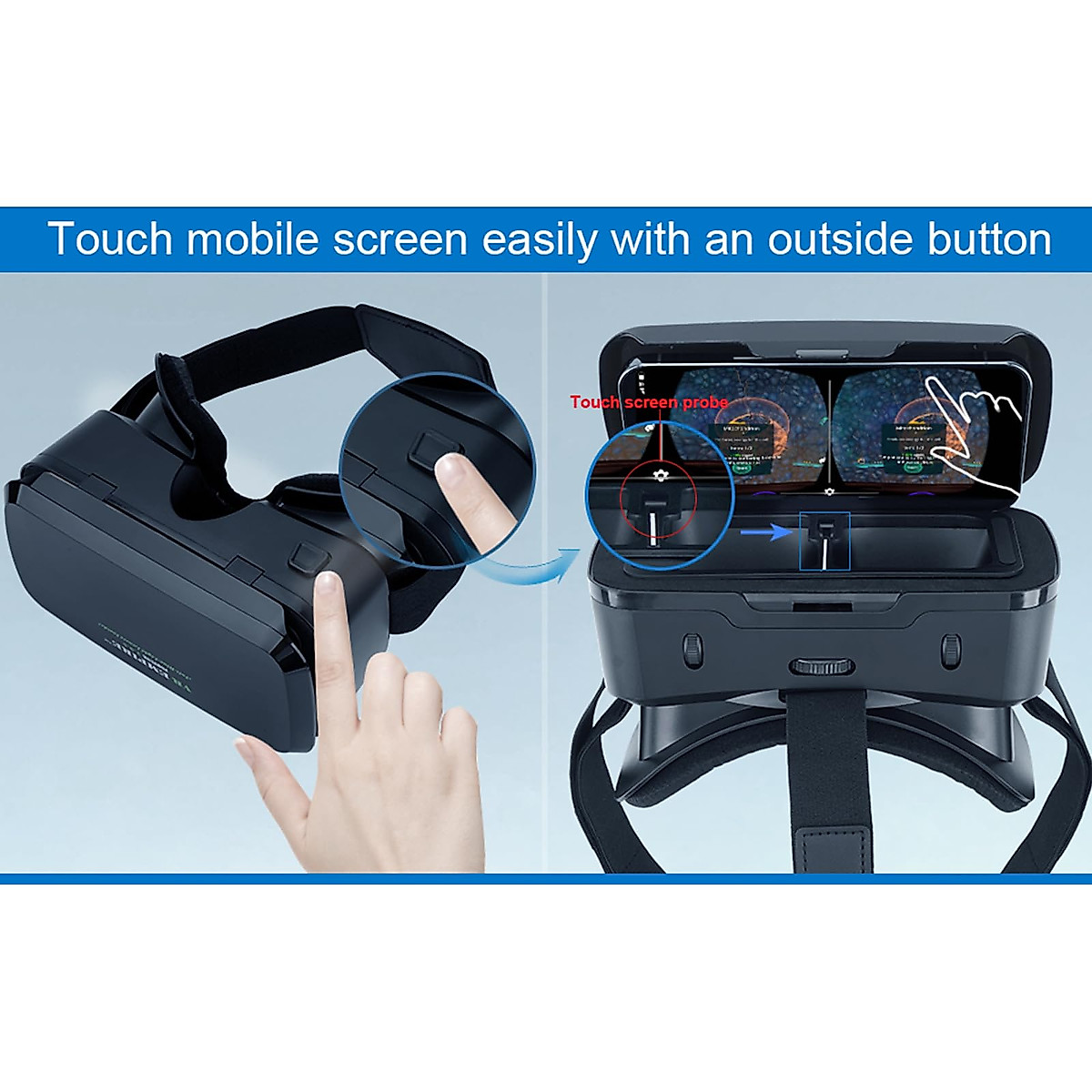 Cell Phone Virtual Reality headsets VR Headsets for Phone 3D Glasses Helmets VR Goggles for TV Movies Video Games Compatible to iOS Android Support 4.7” to 7.3” Mobile Screen with Controller (BR95)