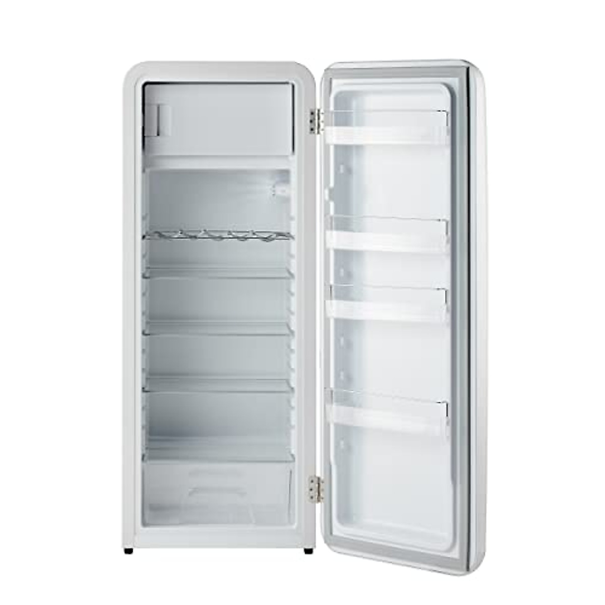 iio 24" 10 Cu Ft Top Freezer Retro Refrigerator, Small, with Mini Ice Cube Tray, 4 Glass Shelves, LED, 1 Crisper, Fridge for Bedroom, Dorm RV Office Beverage, Quiet Compressor, Freestanding (White)