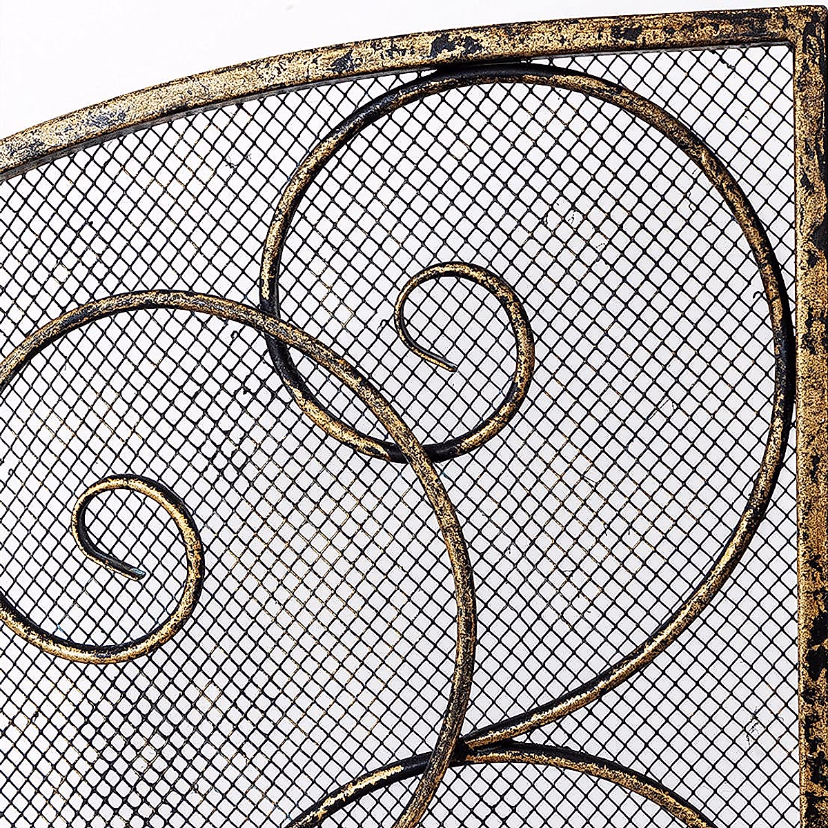 XSDevecor Handcrafted Large Free Standing Fireplace Screen, Sturdy Wrought Iron Frame Decorative Mesh Fire Spark Guard Gate, 43“ W x 33” H