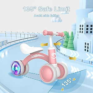 Colorful Lighting Baby Balance Bike Toys for 1 Year Old Girl Gifts, 10-36 Month Toddler Balance Bike, No Pedal 4 Silence Wheels & Soft Seat Pre-School First Riding on Toys, 1st Birthday Gifts.