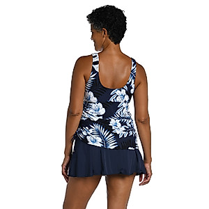 Maxine Of Hollywood -Women's Standard Shirred Skirted Swim Dress One Piece Swimsuit, Indigo//Moonlight Tropics, 16