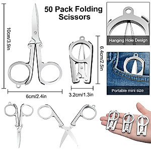 Therwen 50 Pcs Small Scissors Stainless Steel Folding Scissors Small Pocket Portable Mini Scissors Bulk DIY Craft Cutter for Home Travel Sewing Office School Trip Camping Art Paper Cutting