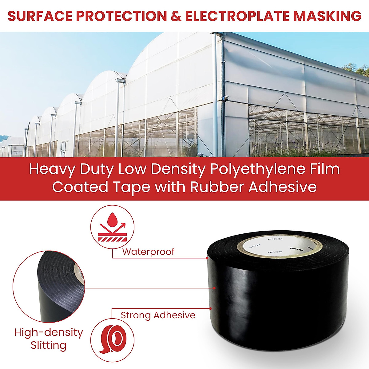 GGR Supplies T.R.U. LDPE Heavy-Duty Greenhouse Polyethylene Repair Weatherseal Film Tape. Long Term UV Exposure Ideal for Sealing and Seaming. (Clear, 2" X 36 Yards)