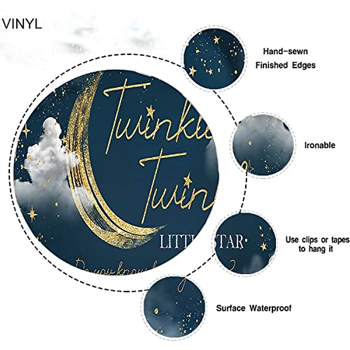 Aumeko Twinkle Little Star Baby Shower Backdrop Galaxy Sky Stars Navy Blue Baby Shower Gender Reveal Background Gold Starry Over The Moon Clouds Banner Cake Table Decoration