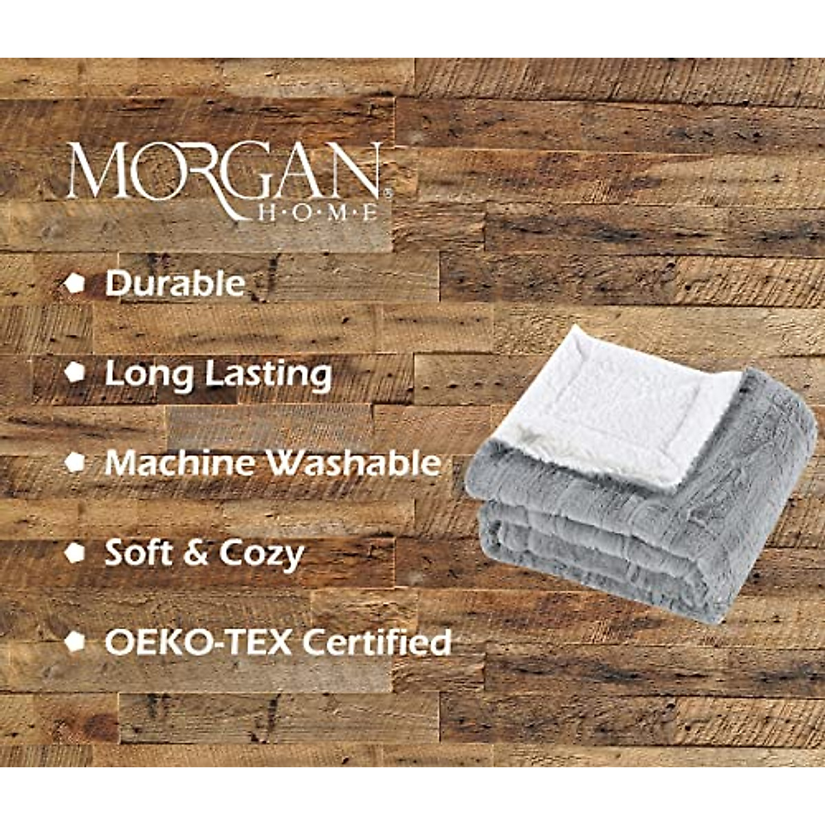 Morgan Home Velvet Plush/Faux Fur Reverse to Sherpa Throw - 50 by 60 inch Lightweight Throw for Bed and Couch (Grey Faux Fur, 50 x 60)