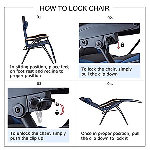 VICLLAX Oversize Padded Zero Gravity Chair Patio Lounge Chair with Cup Holder for Outdoor Beach Pool, Black&Dark Blue