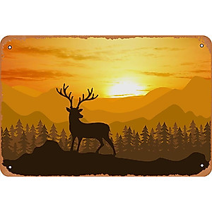 deer on the hill Vintage Metal Tin Sign Retro Style Wall Plaque Decoration Metal Sign 8x12 inch