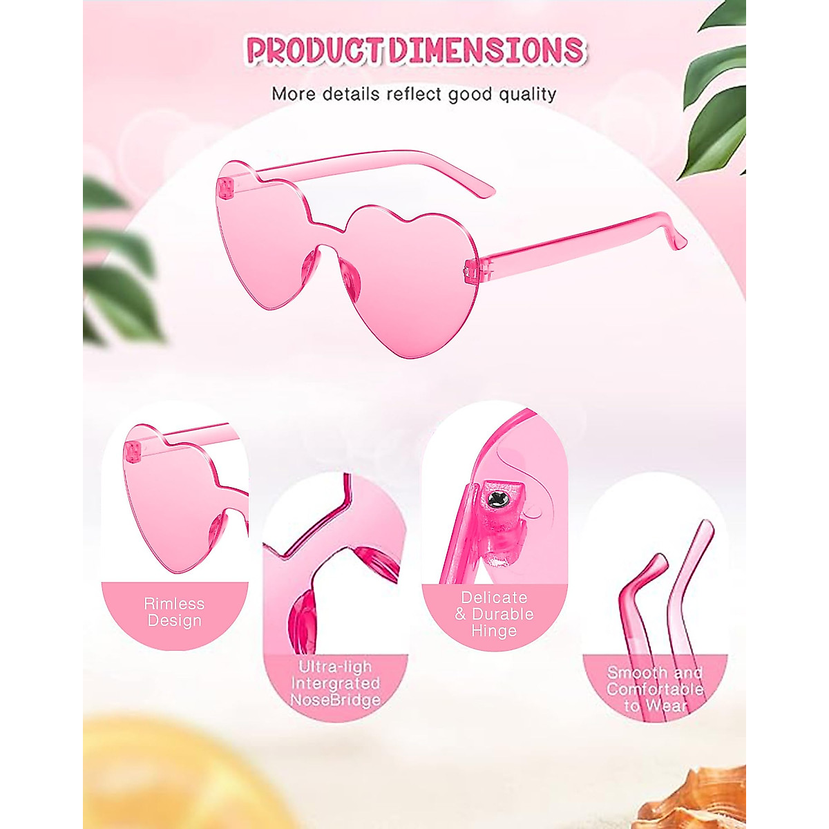 Chicpop Heart Shaped Sunglasses Candy Color Rimless Fun Heart Sunglasses for Women Men Party Favors