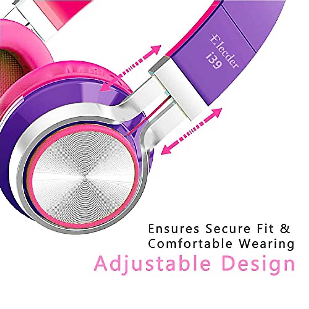 ELECDER i39 Headphones with Microphone Foldable Lightweight Adjustable On Ear Headsets with 3.5mm Jack for Cellphones Computer MP3/4 Kindle School Purple/Pink