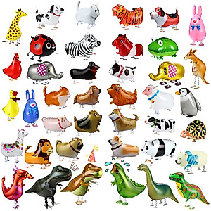 40 Pcs Walking Animal Balloons Dog Dinosaur Cow Balloons Farm Animal Balloons Animal Theme Birthday Party Decor for Kids' Party Supplies