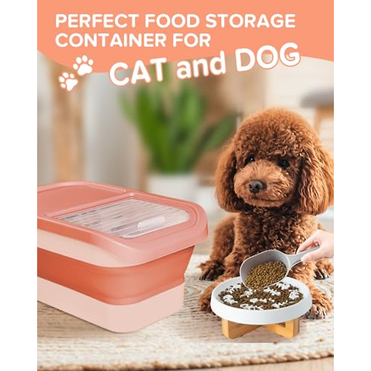 DDMOMMY 10-13 Lbs Dog Food Storage Container, Collapsible Dog Food Container with Sliding Lid, Scoop and Silicone Dog Bowl, Pet Food Storage Containers Dry Food for Dog, Cats and Other Pets (Red)
