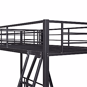 Twin Over Full Bunk Bed, L-Shaped Metal Triple Bunk Bed Frame Attached Twin Loft Bed with DeskLadderGuardrails, 3 Bed Bunk Beds for KidsTeens LF, Black