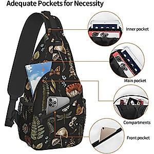 Sling Bag Vintage Magic Mushroom Leaf Forest Hiking Daypack Crossbody Shoulder Backpack Travel Chest Pack for Men Women