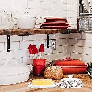 Vaguelly 1 Set Hand Drawn Ceramic Butter Dish with Lid, Vintage Butter Plate Tray with Handle Cover, Cheese Container Holder Butter Keeper for Home Kitchen