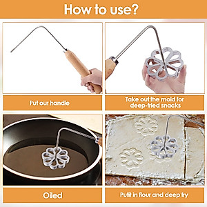 7 Pieces Rosettes Timbale Set, Rosette Iron Set with Handle, Lotus Flower Bunuelos Cookie Mold, Funnel Cake Maker Kit
